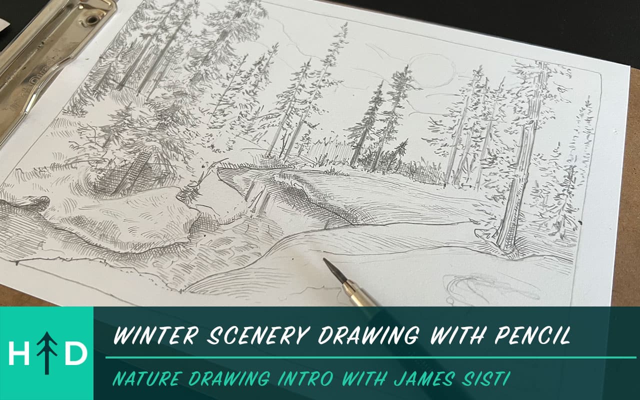 Winter Scenery Drawing With Pencil - Hike And Draw